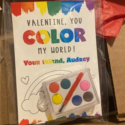 Kids Valentine Cards, PRINTED Color My World Valentines, Valentine's ...