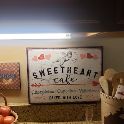 Sweetheart Cafe, Valentines Sign, Vintage Valentines Decor, Cupid Decor ...