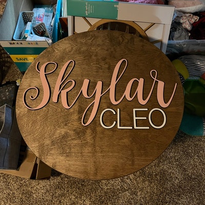Nursery Name Sign, 12-36 Inch, Baby Shower, Personalized Round Plaque ...