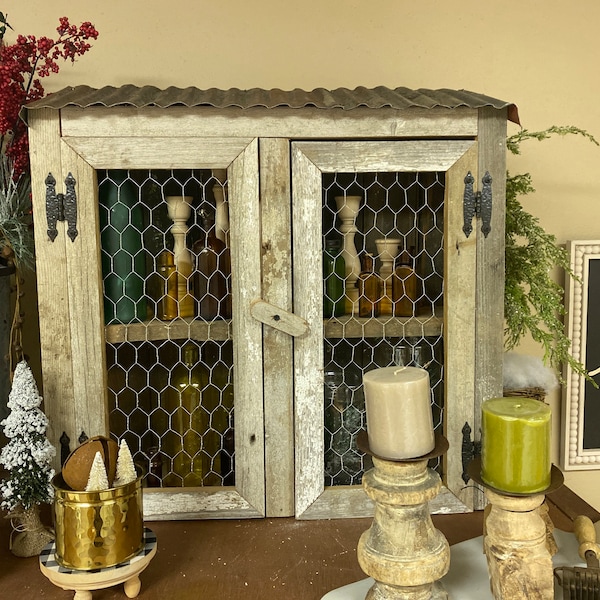 Rustic Chicken Coop Wall Cabinet: Reclaimed Barn Wood, Tin & Wire ...