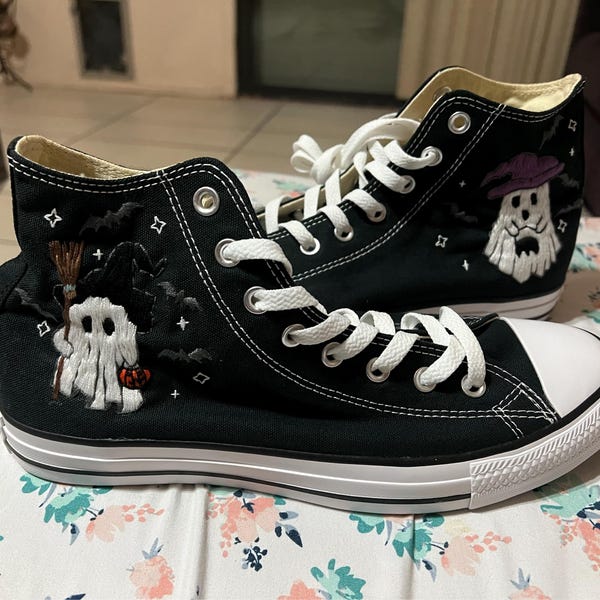 Custom Converse Chuck Taylor Blue Flower Embroidered Converse Shoes ...