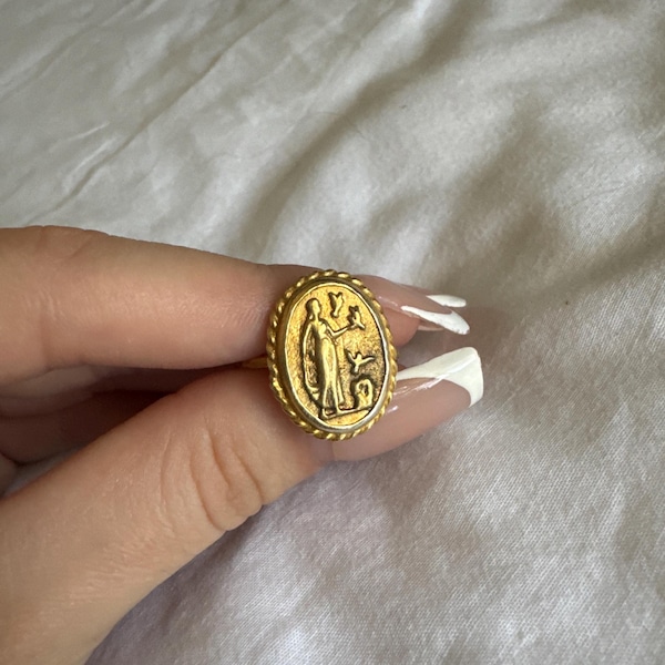 Ancient Roman Art Aphrodite Signed Coin Ring | 24K Gold Plated 925 ...