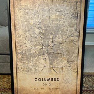 Columbus Vintage Map Print Columbus Map Ohio Map Art Columbus City Road ...