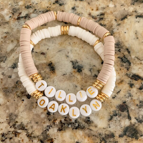 Beaded Bracelets, Personalized Name Bracelet, Name Bracelet, Heishi Bead Bracelet, Friendship ...