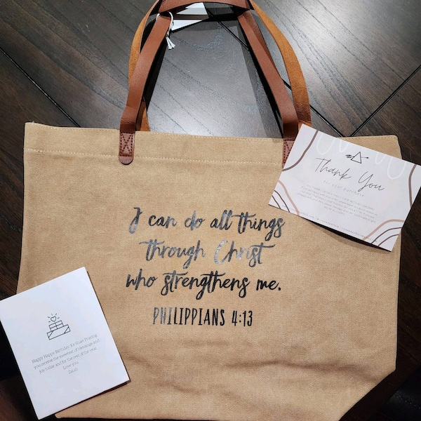 Basic Canvas Tote Custom Text - Personalized Bag/ School Bag / Bible ...