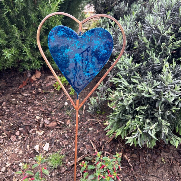 Blue Heart Disc Garden Stake, Plant Stake, Garden Decor, Landscape ...