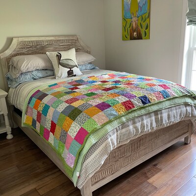 Full Size Quilt, Funky Random Patchwork Quiltpicnic/double Size81x81all ...