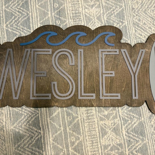 Surf Name Sign, Large Wood Name Sign, Nursery Name Sign, Beach Nursery ...