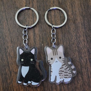 Lynx Cat Acrylic Glitter Keychain Kawaii Chibi Animal Lover Wildcat Art ...