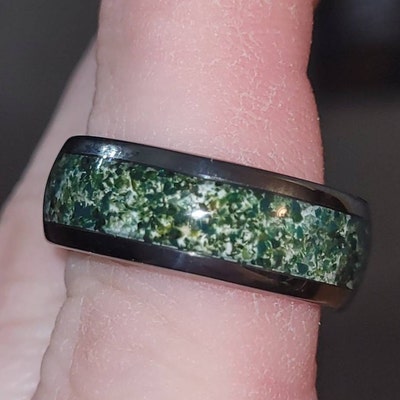Moss Agate Ring Silver Gray 8mm 6mm 4mm Polish Tungsten Wedding Ring ...