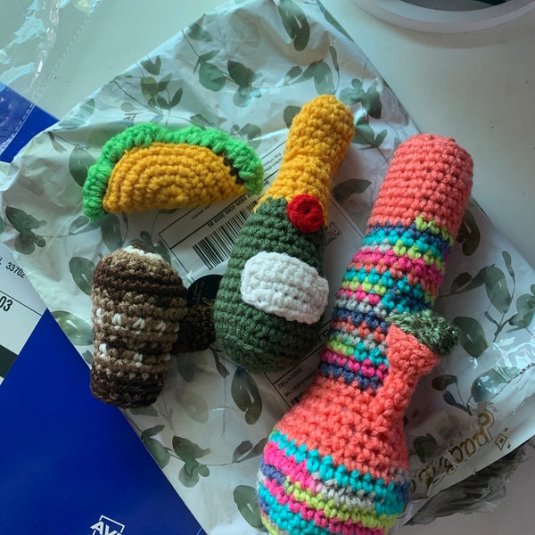 Catnip Bong Kicker, Catnip Crochet, Crochet Cat Kicker, Crocheted Cat ...