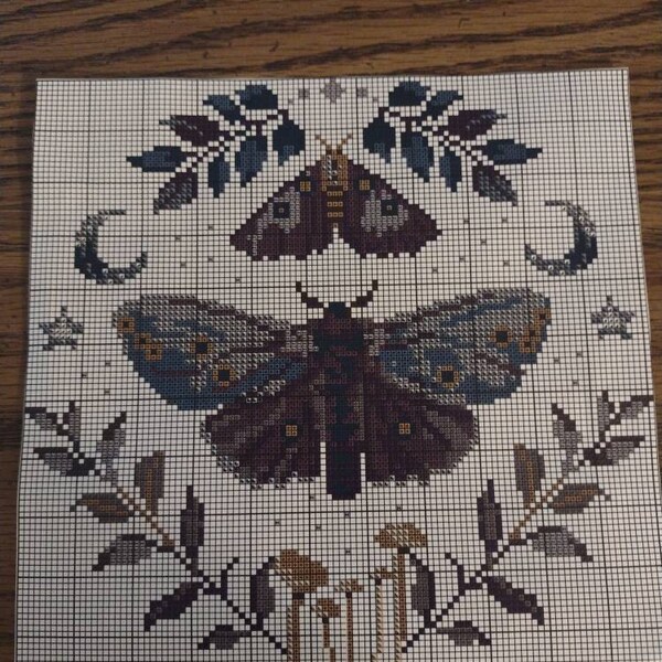 Gothic Moth Cross Stitch Pattern PDF - Dark Entomology Cottagecore Moon ...