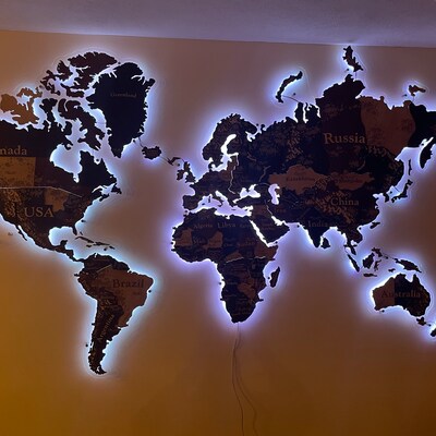RGB LED 3D Wooden World Map, 3D LED Wooden Map of the World, Boss ...