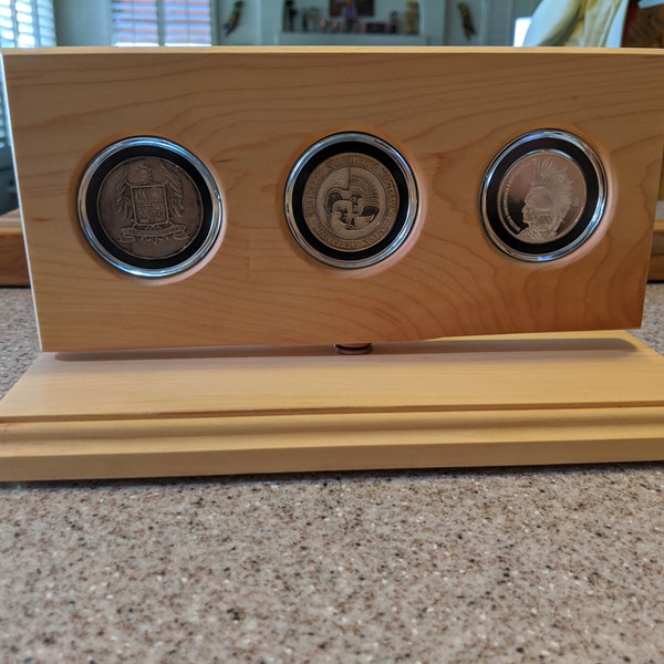 Military Challenge Coin Rotating Display - Natural Woods - Perfect for ...