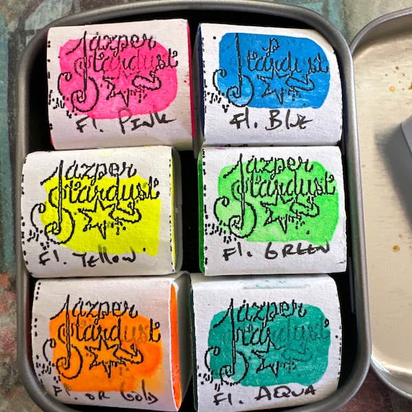 New* FLUORESCENTS Jazper Stardust Handmade Watercolor Half Pan - Etsy