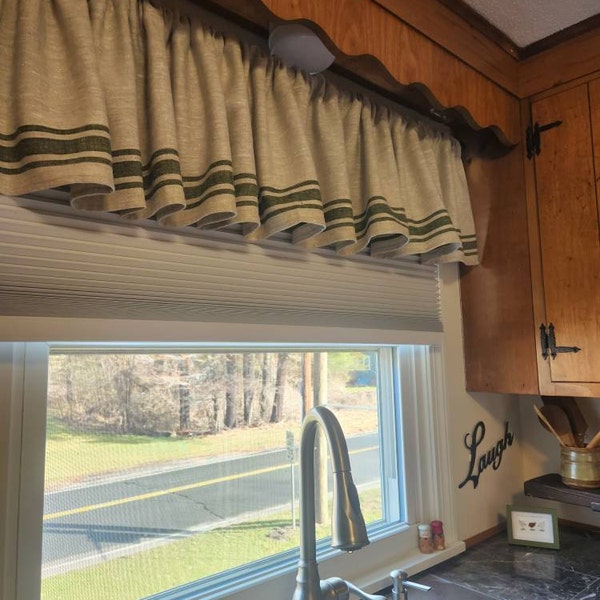 Natural Linen Cafe Curtains in Classic Gingham, Custom Size Farmhous ...