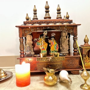 Wooden Temple Mandir Hindu Pooja Ghar Mandap Gold Painted Worship Home ...