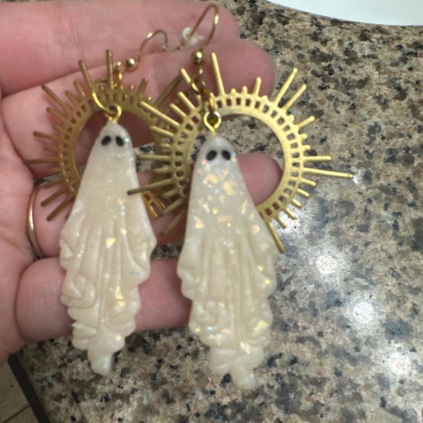 THE ORIGINAL Gold and Opalescent Ghost Earrings | Halloween | Polymer ...
