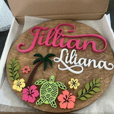 12 Round Hawaiian Tropical Floral Backboard Turtle Name Sign Custom ...