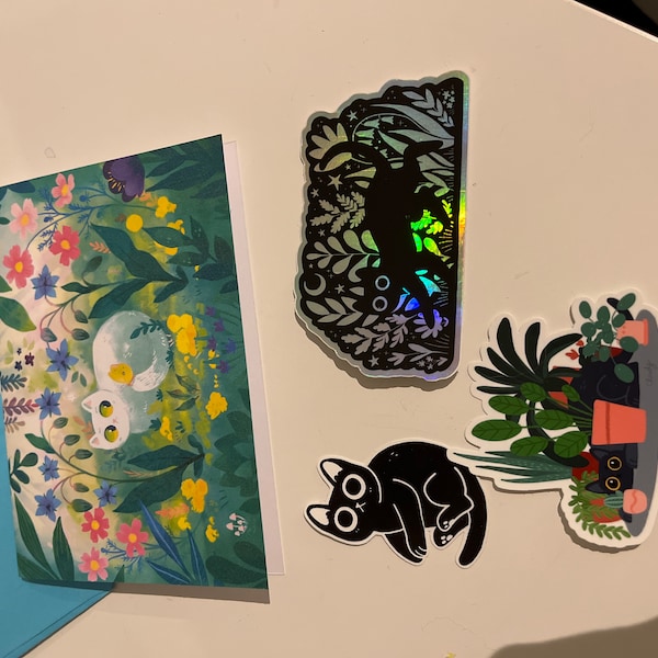 Black Cat Holographic Sticker - "midnight Stroll" - Cute Gift for Cat ...