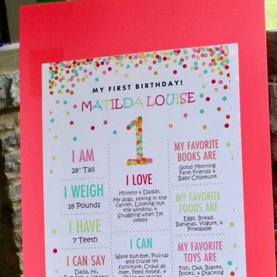 Cute Girl 1 Year Old Sign, Editable PDF Download. First Birthday Poster ...