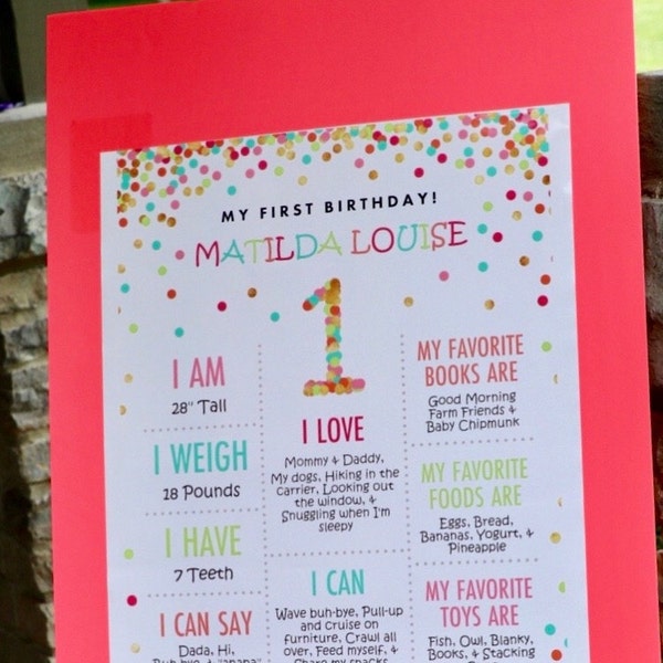Cute Girl 1 Year Old Sign, Editable PDF Download. First Birthday Poster ...