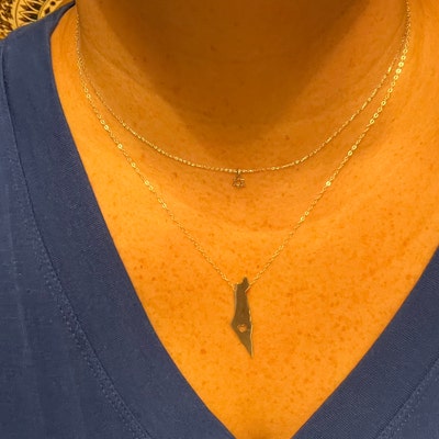 Gold Israel Map Necklace, I Heart Israel Charm, I Love Israel, Made in ...