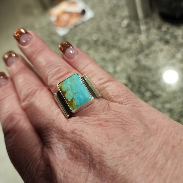 Beth Dutton Inspired Turquoise and Sterling Silver Large Statement Ring ...