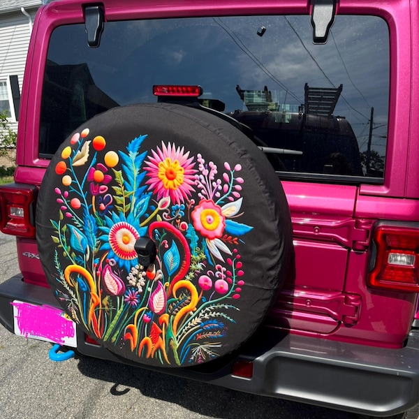 Faux Embroidery Spare Tire Cover, Wildflower Spare Tire Cover ...