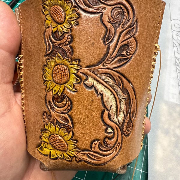 Leather Tooling Western Sunflower-feather-vines Barbwire Square Corner Frame Design Carving DIY ...