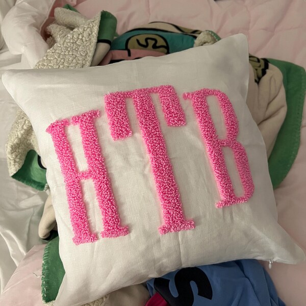 Monogram Pillow Cover With Punch Needle Embroidery, Personalized ...