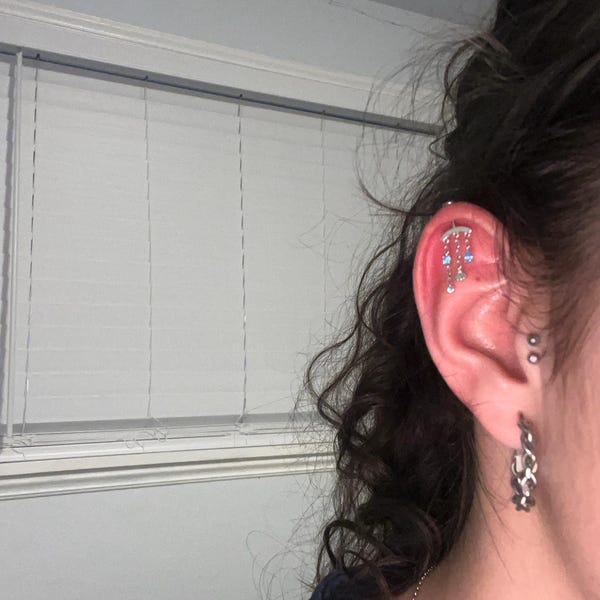 Designed for Vertical Helix Piercing/925 Silver Helix Chain Earring 18K ...
