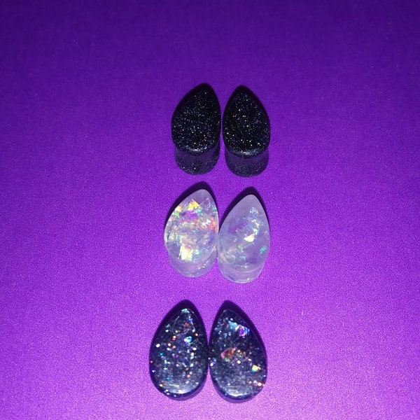 White Holographic Glitter and Resin Ear Plugs - Ear Gauges - Gift for ...