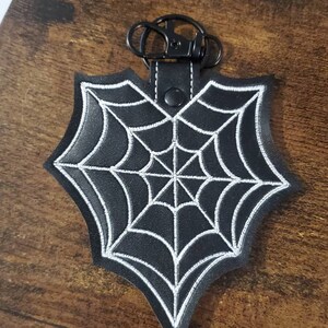 Spider Web Heart Embroidered Faux Leather Keychain - Etsy