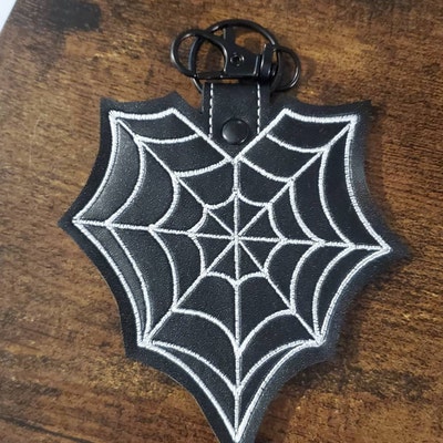 Spider Web Heart Embroidered Faux Leather Keychain - Etsy