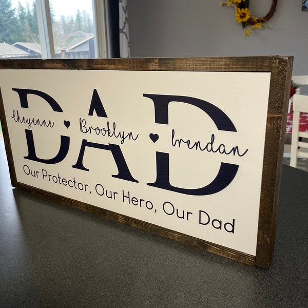 Personalized Dad Wood Sign With Kids Names, My Protector My Hero My Dad ...
