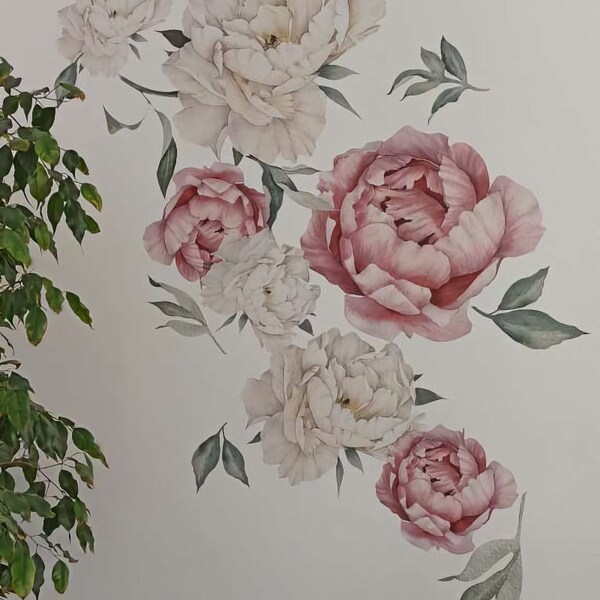 Peony Wall Decal, Flower Wall Decal, Floral Wall Decals, Peony Flowers ...