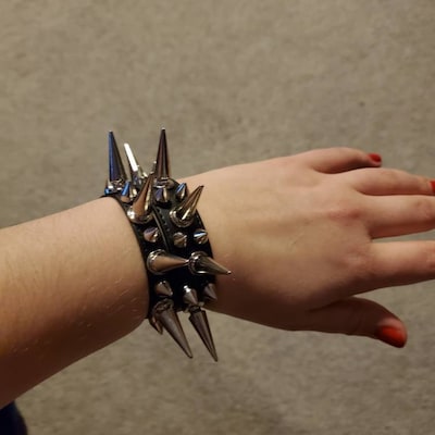 Spiked Skull Wristband Studded Genuine Leather Bling Skull Buckle ...