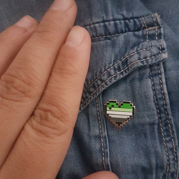 Aromantic Pixel Pride Heart Pins — Subtle Flag Badge Valentine Gift ...