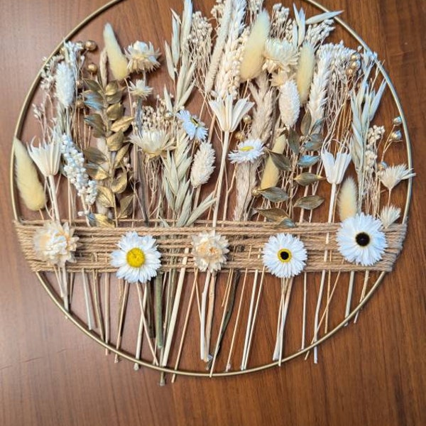 Gold Hoop With Preserved Flowers and Jute Twine. Minimalist Wall ...