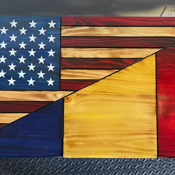 Custom Rustic American Dual Flag: Split Wood Heritage Decor - Etsy