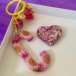 Custom Purple Flower Resin Keychain, Personalized Pressed Dried Floral ...
