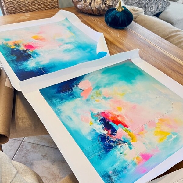 Colorful Modern Wall Art, Bright Colorful Art Prints, Pink and Teal ...