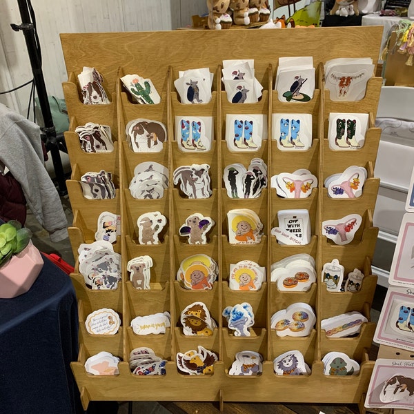 42 Pocket 3.5" Width 7 Tier, Sticker Display Rack With U Cuts, Wooden ...