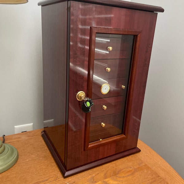 Navy Desktop Cigar Humidor W/ Humidifier & Hygrometer (custom Name ...