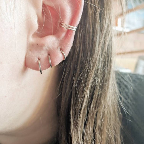 Sterling Silver Conch Piercing, Double Conch Hoop, Gold Orbital Conch ...