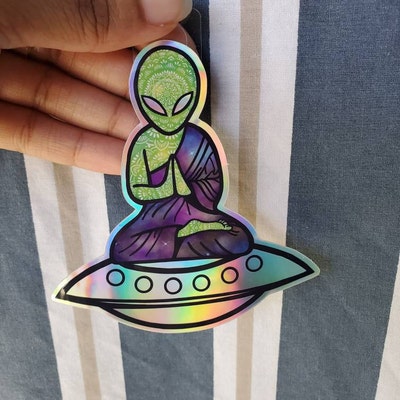 Holographic Meditating Alien Buddha Vinyl Sticker Decal for - Etsy