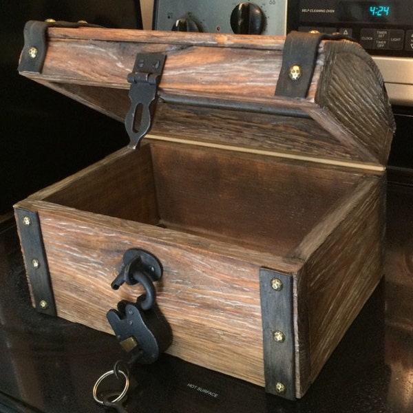TREASURE CHEST Small 15" Optional Straps, Buckles, Lock or Latch. Shelf ...