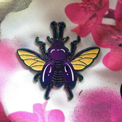 Rainbow Stag Beetle Black Enamel Pin Lapel Pin Stag Beetle Pin Rainbow ...