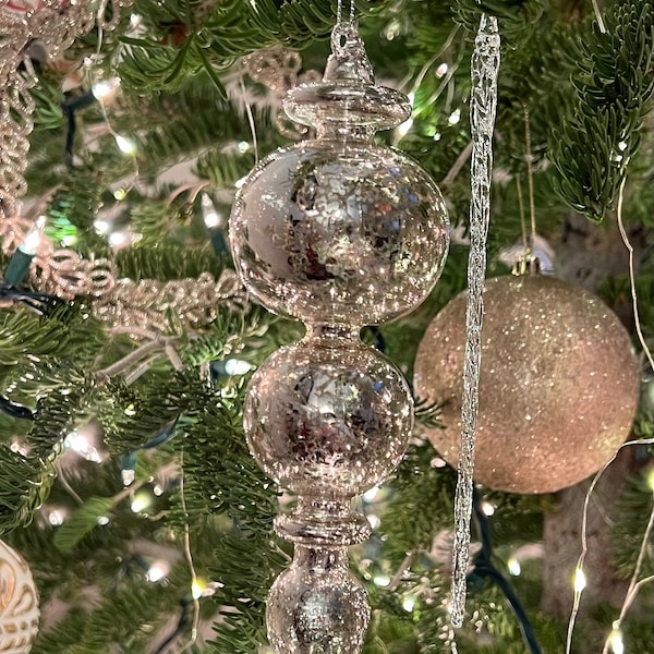 Set of 6 Mercury Glass Finials, Hand Blown Glass Christmas Ornaments - Etsy